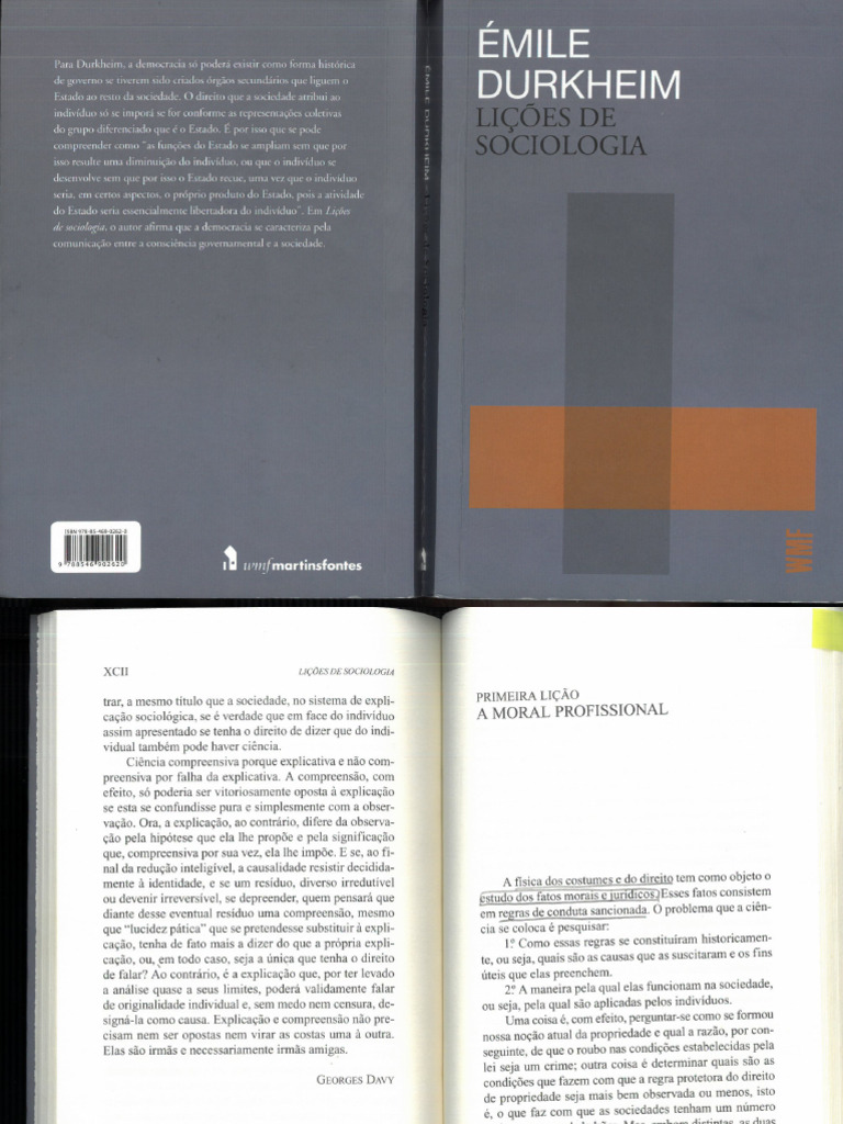 DURKHEIM Emile Lies de Moral Profissional e Moral Cvica in Lies de Sociolog | PDF