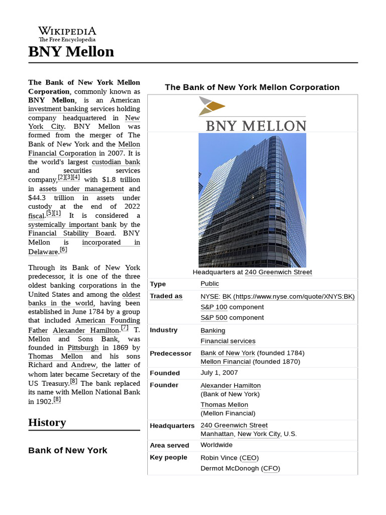 BNY Mellon | PDF | Mellon Financial | Financial Services