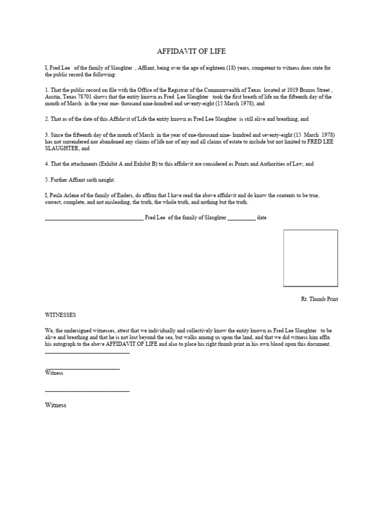 Affidavit of Life | PDF | Affidavit | Justice