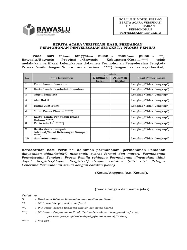 Model Pspp 05 Ba Verifikasi Perbaikan Permohonan Pdf 3613