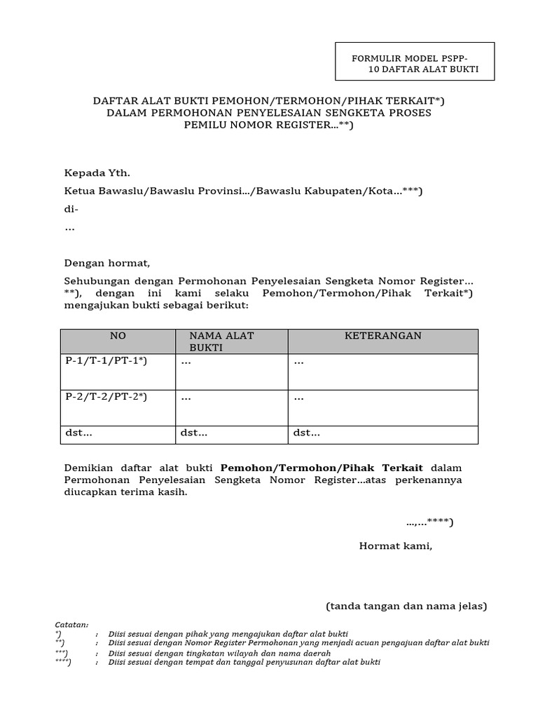 Model Pspp-10 Daftar Alat Bukti | PDF | Teknologi & Rekayasa