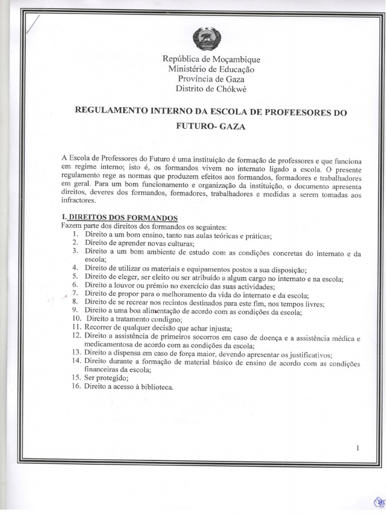 Regulamento Interno Da ADPP-EPF-GAZA | PDF