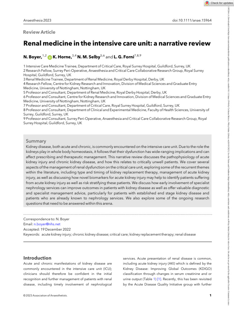 Renal Medicine in ICU | PDF | Chronic Kidney Disease | Sepsis