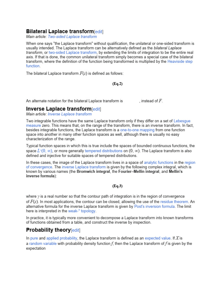 Bilateral and Inverse Laplace Transform | PDF | Laplace Transform ...