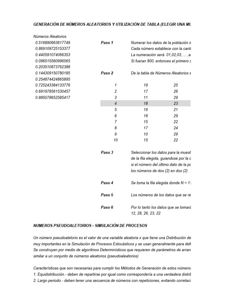 Ejemplo Tabla Números Aleatorios | PDF | Variable aleatoria | Probabilidad