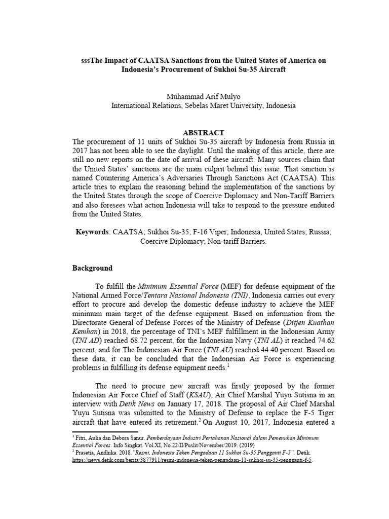 (Journal Article) The Impact of CAATSA Sanctions From The United States ...