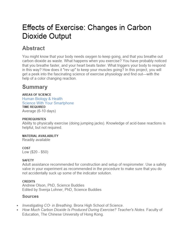 Effects of Exercise: Changes in Carbon Dioxide Output | PDF | Ph ...