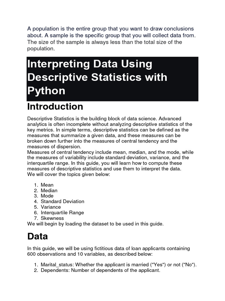 Descriptive Statistics with Python Guide | PDF | Histogram | Mean
