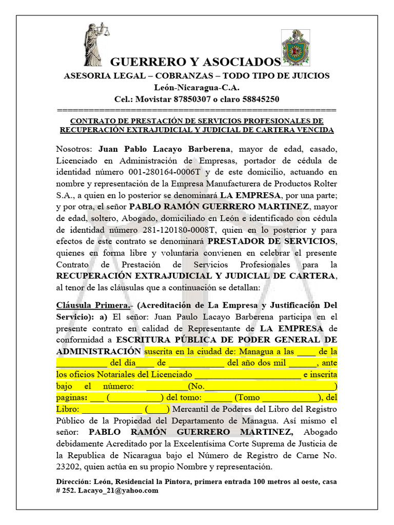 Contrato de Servicios Profesionales ROLTER S.A | PDF | Economias | Justicia