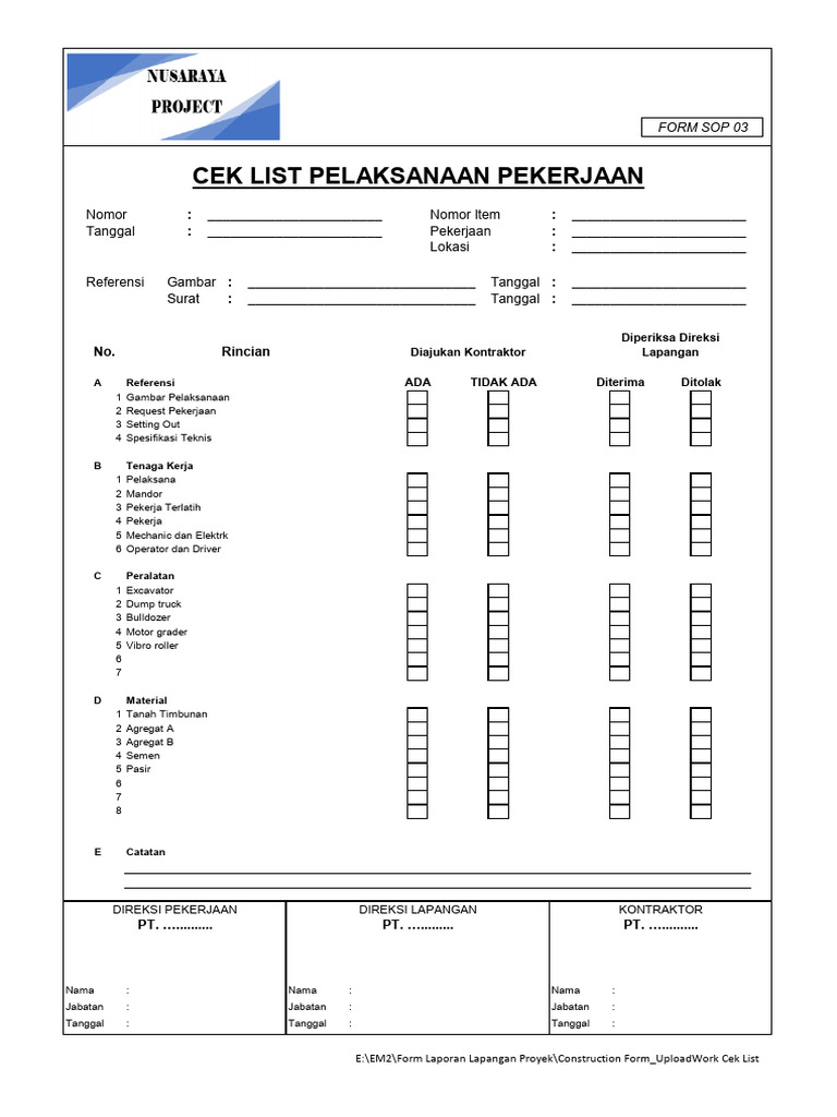 Form Check List Work | PDF