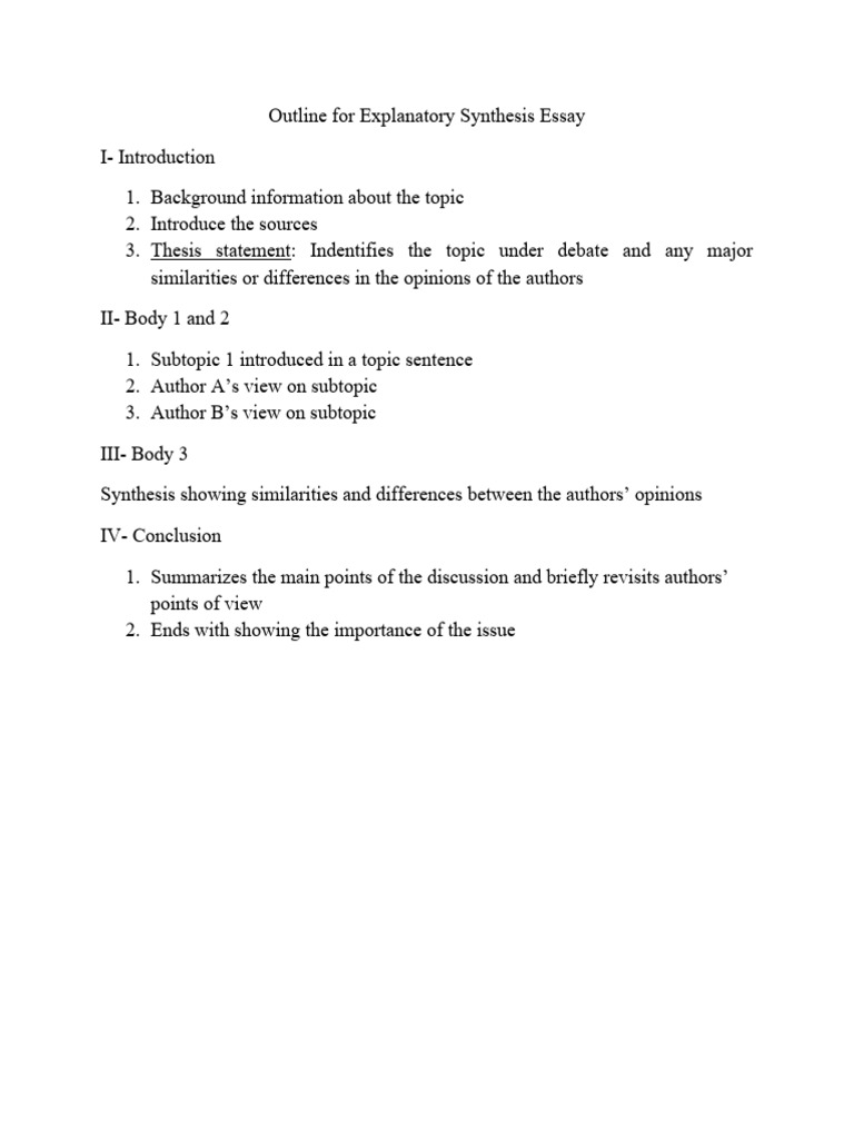 Outline For Explanatory Synthesis Essay | PDF