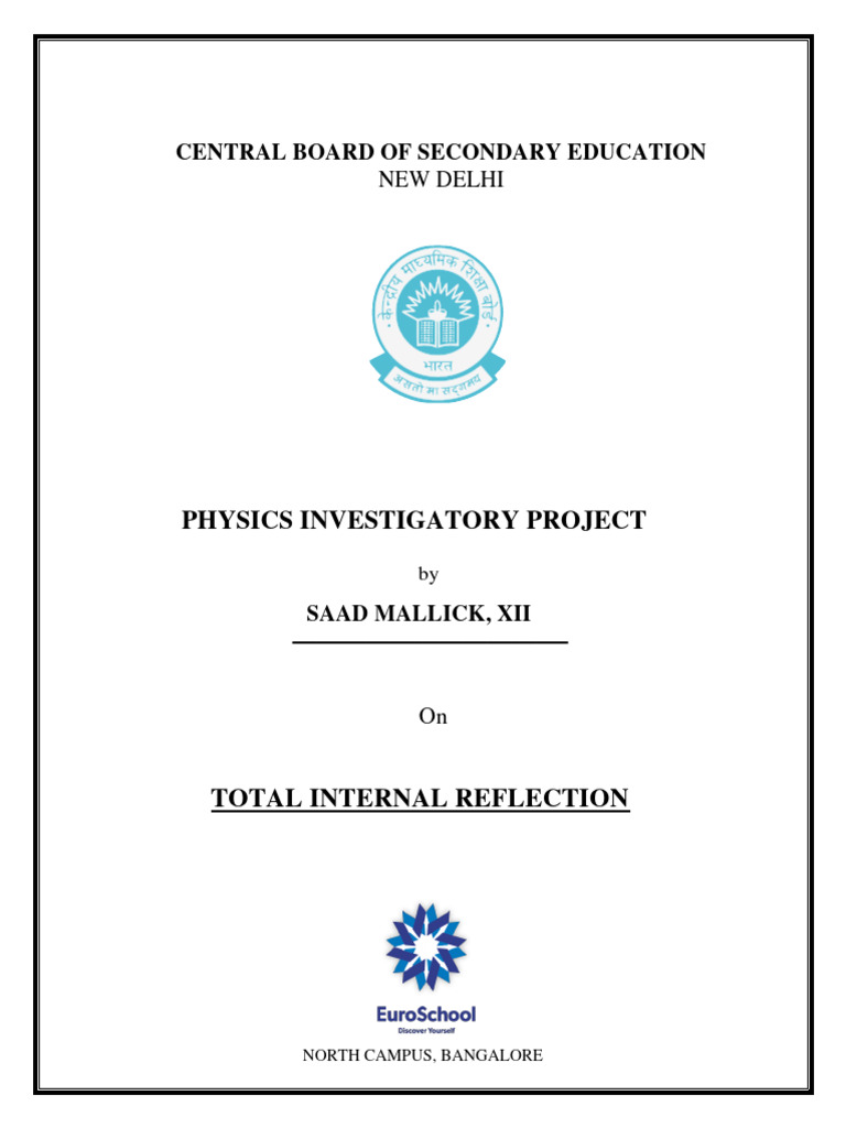 Physics Project: Internal Reflection | PDF | Optical Fiber | Reflection ...