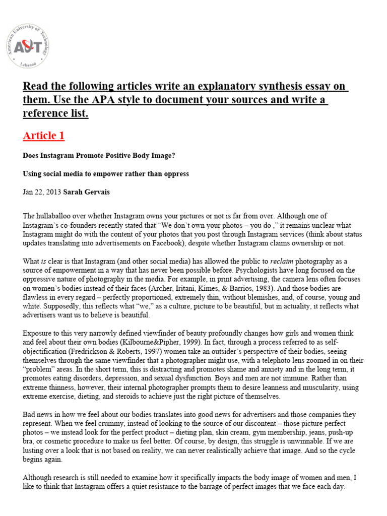 Explanatory Synthesis Essay-305 | Download Free PDF | Body Image ...
