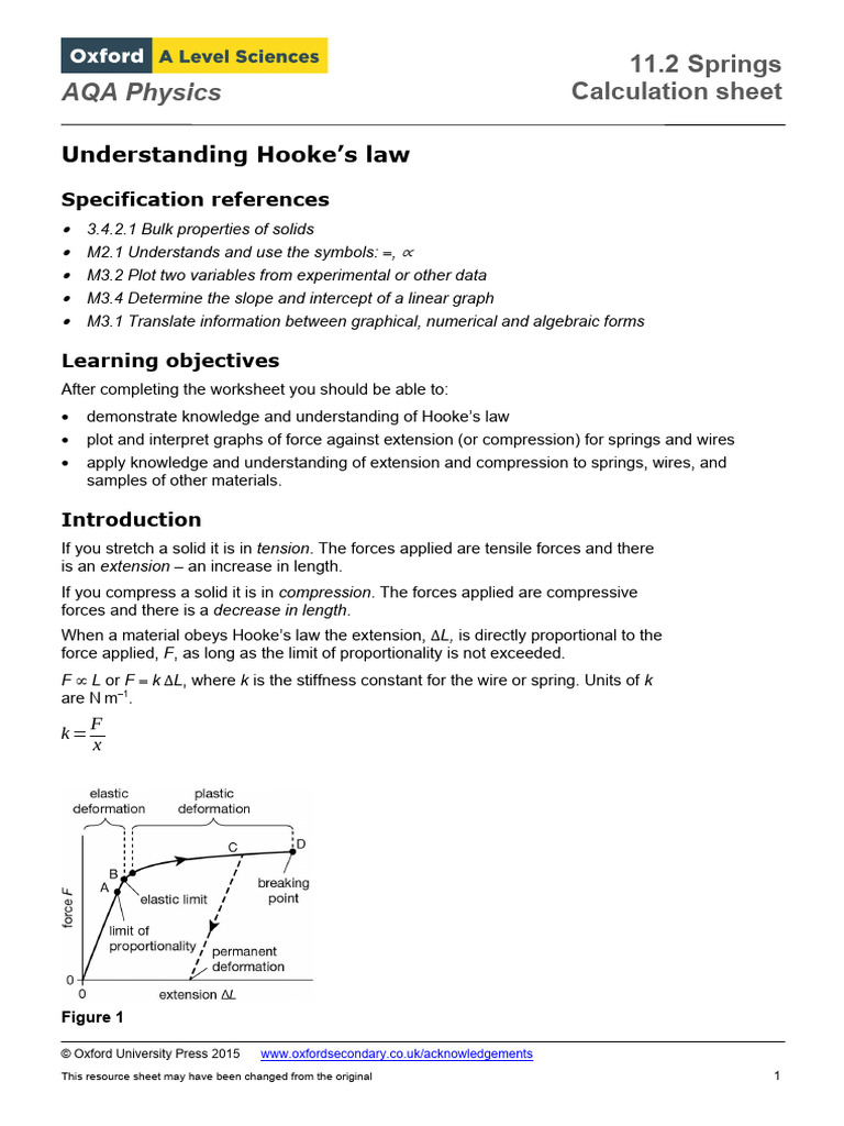 Springs Understanding Hooke S Law Calculation Sheet | PDF | Force ...