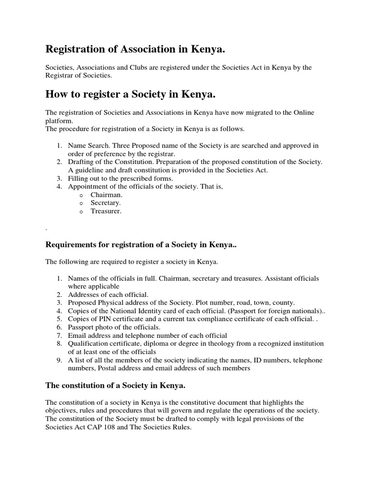 Registration Process for Societies in Kenya | PDF | Identity Document ...