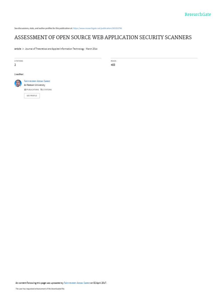 Assessment of Open Source Web Application Security Scanners | PDF | Security | Computer Security