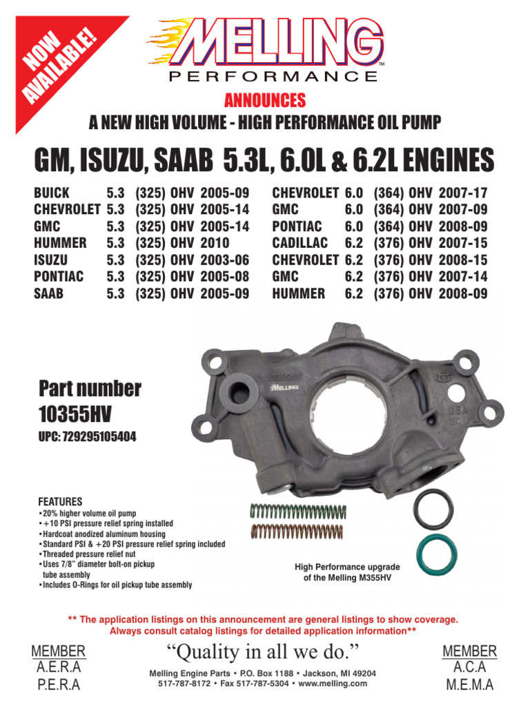 10355HV Melling Performance Oil Pump Web | PDF
