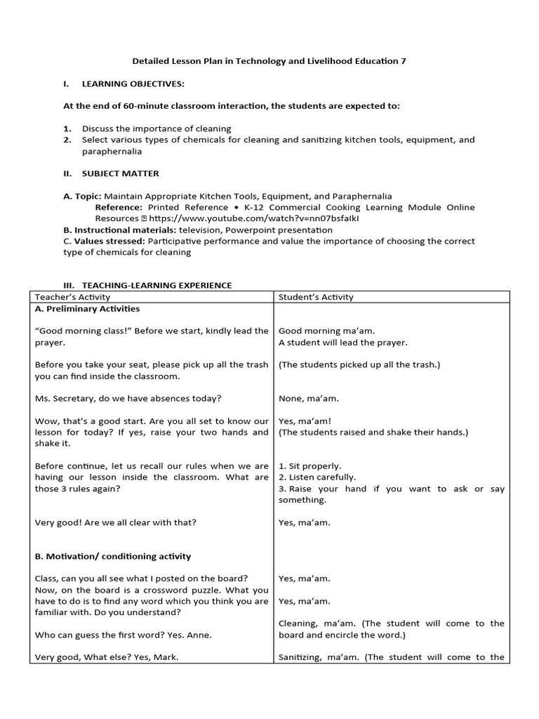 Detailed Lesson Plan in TLE | PDF