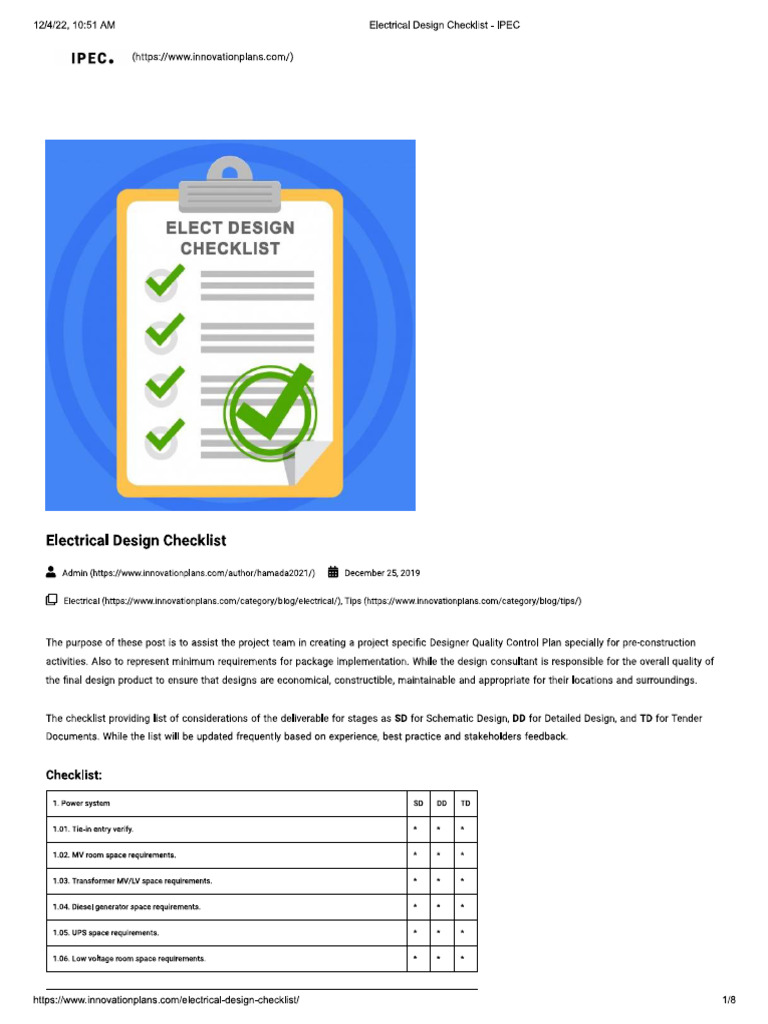 Electrical Design Checklist - IPEC | PDF