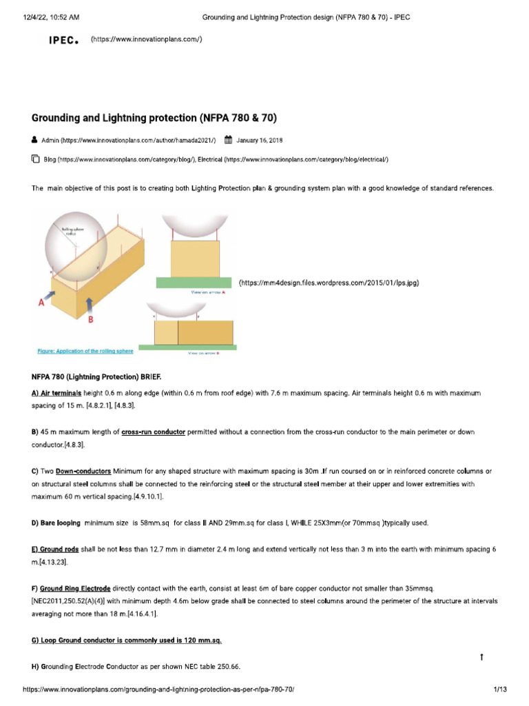 Grounding and Lightning Protection Design (NFPA 780 & 70) - IPEC | PDF