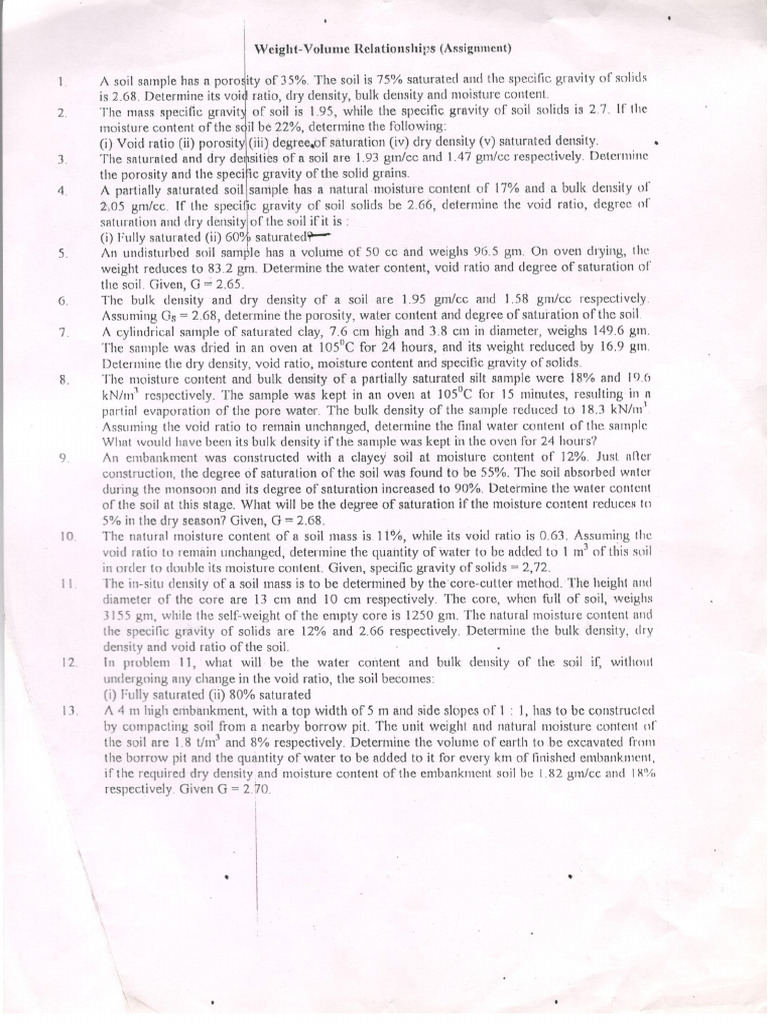 Assignment 1 - Weight Volume Relationship | PDF