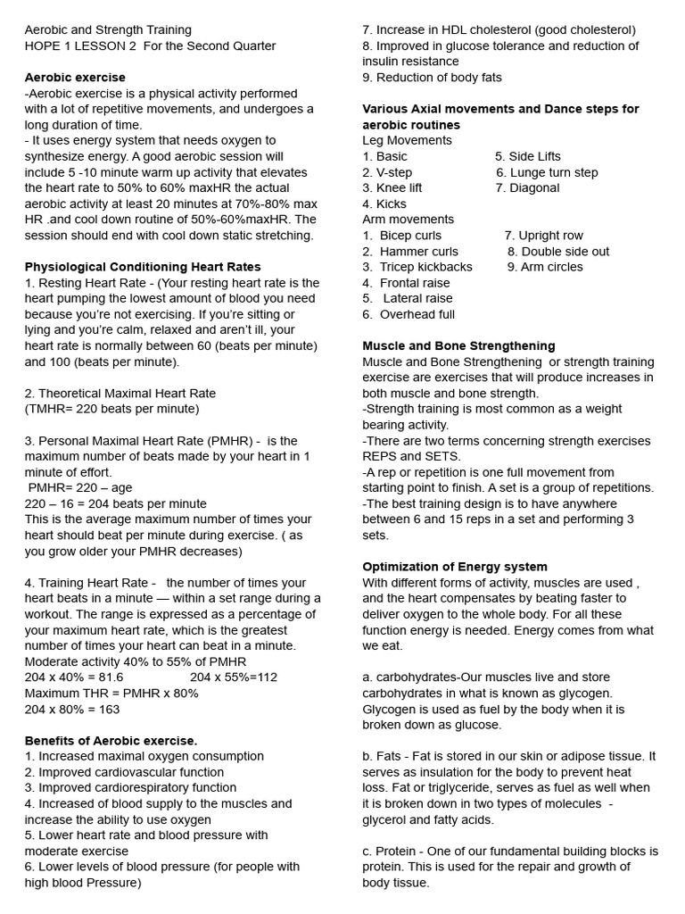 HOPE Notes 2nd Grading | PDF | Strength Training | Aerobic Exercise