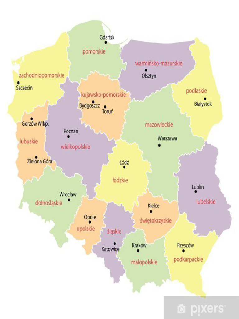 Plakaty Mapa Polski Z Wojewodztw - JPG | PDF