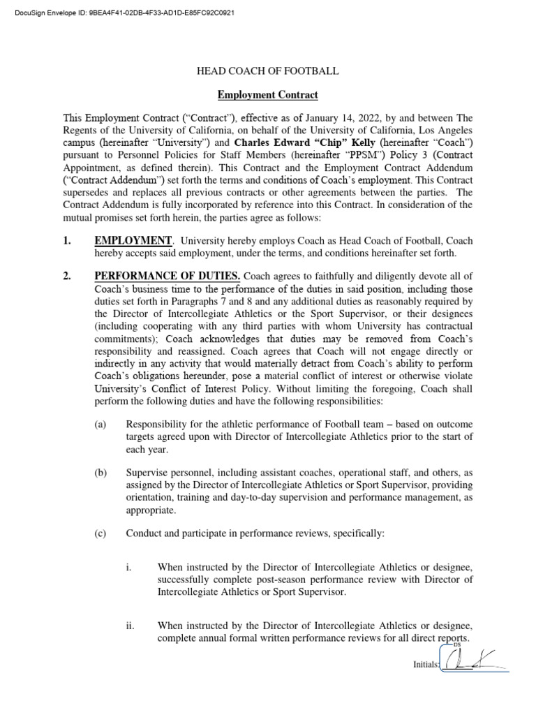 UCLA Football Coach Contract | PDF | National Collegiate Athletic Association | Sick Leave
