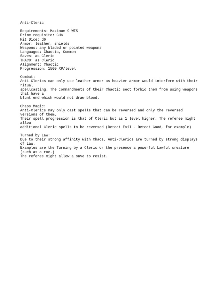 Anti-Cleric Class | PDF