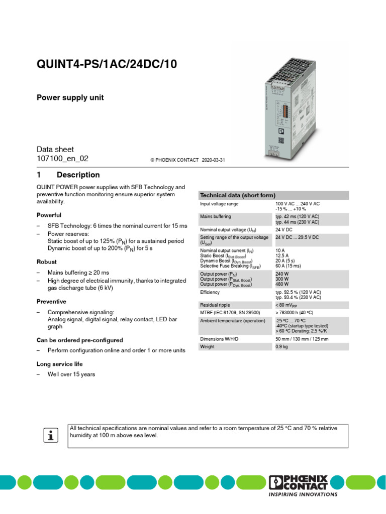 DB en Quint4 Ps 1ac 24dc 10 107100 en 02 | PDF | Power Supply | Hertz