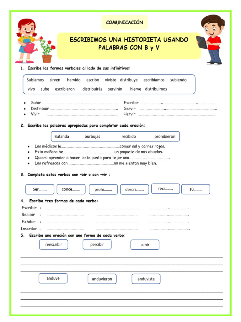 Ejercicios de uso de B y V para primaria | PDF