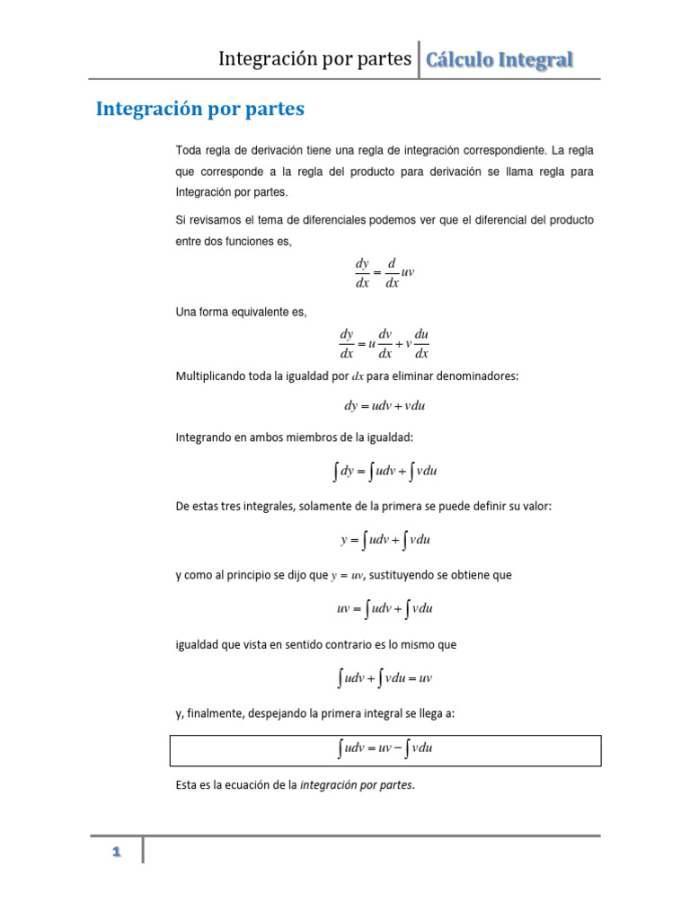 Guía de Integración por Partes en Cálculo | PDF | Integral | Objetos ...
