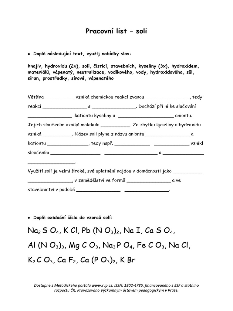 Soli - Pracovni List | PDF