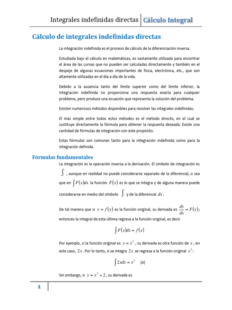 Integrales Directas | PDF | Integral | Derivado