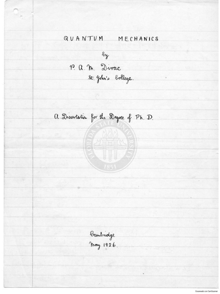 PHD Thesis of Paul Dirac | PDF
