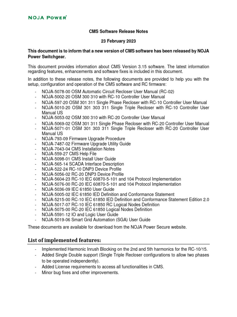 Cms Software Release Notice Cms V3 15 23 02 2023 Pdf System