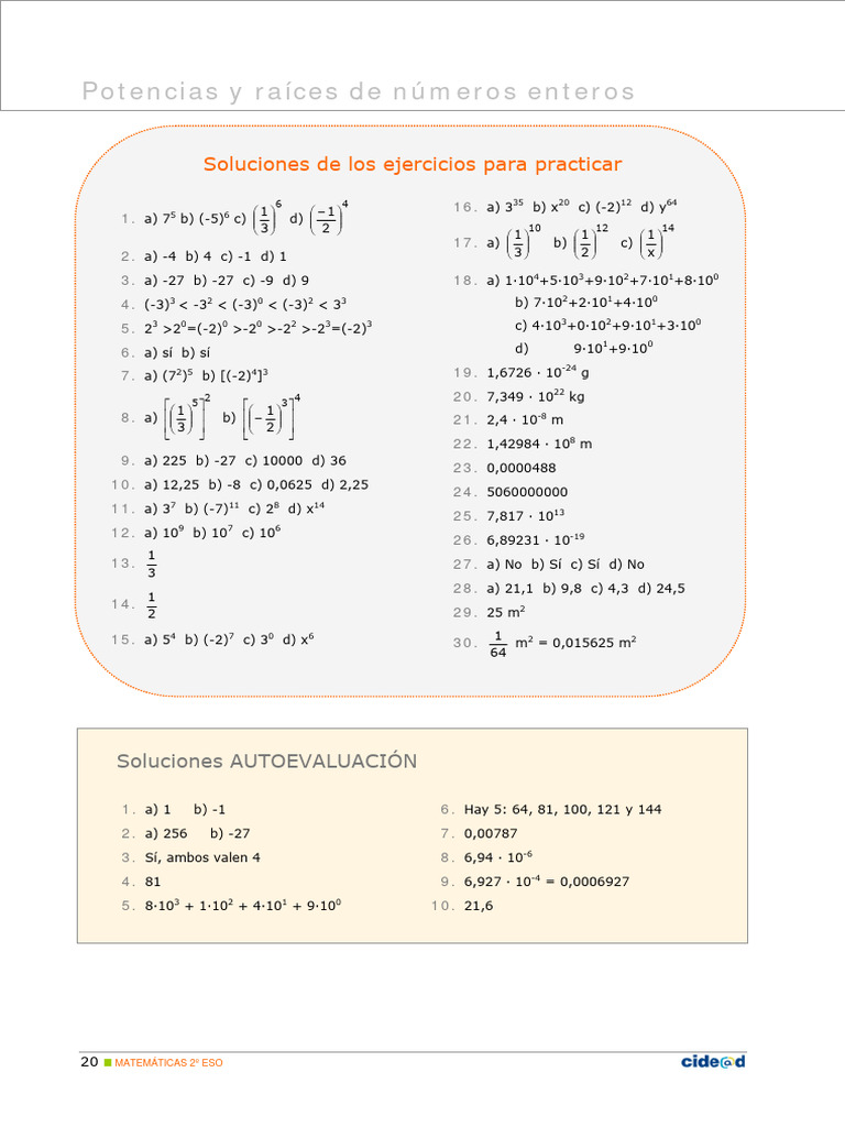 Soluciones Ejercicios Potencias 1 ESO | PDF | Ajedrez