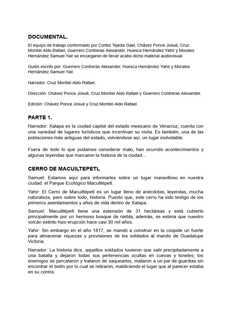 Ejemplo de Guión Documental Xalapa | PDF