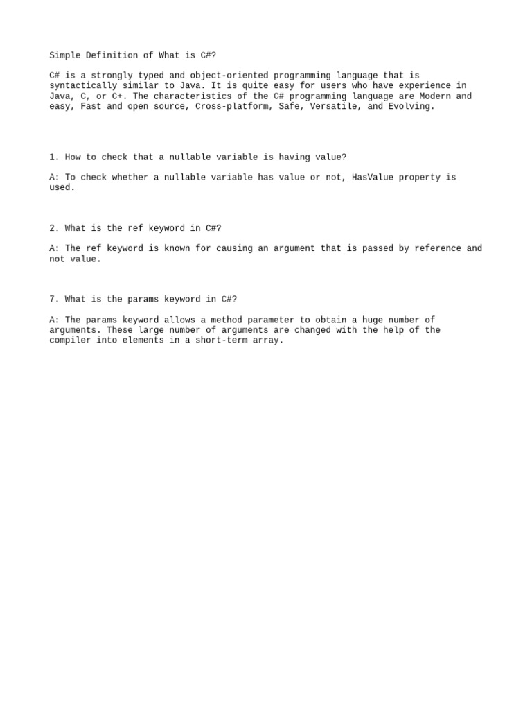 CSharp Notes Prep For Interview | PDF CSharp Notes Prep For Interview | PDF