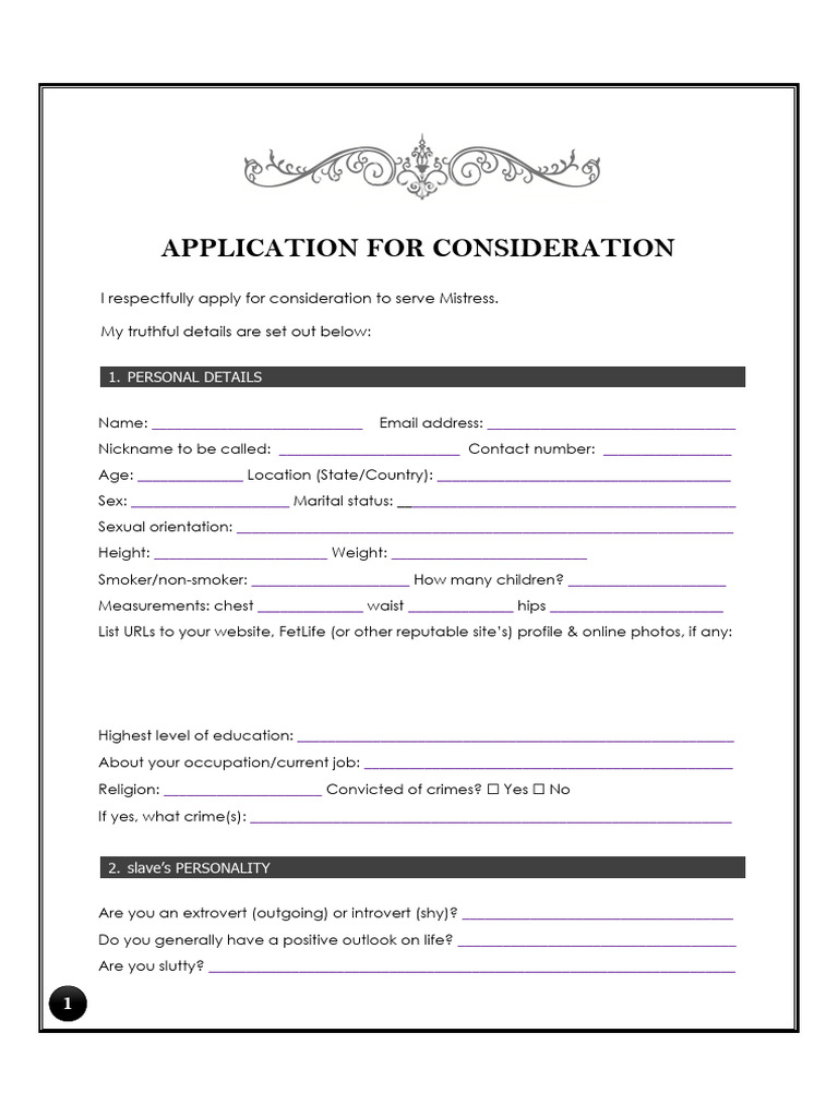 Application For Consideration | PDF | Bdsm | Sadomasochism