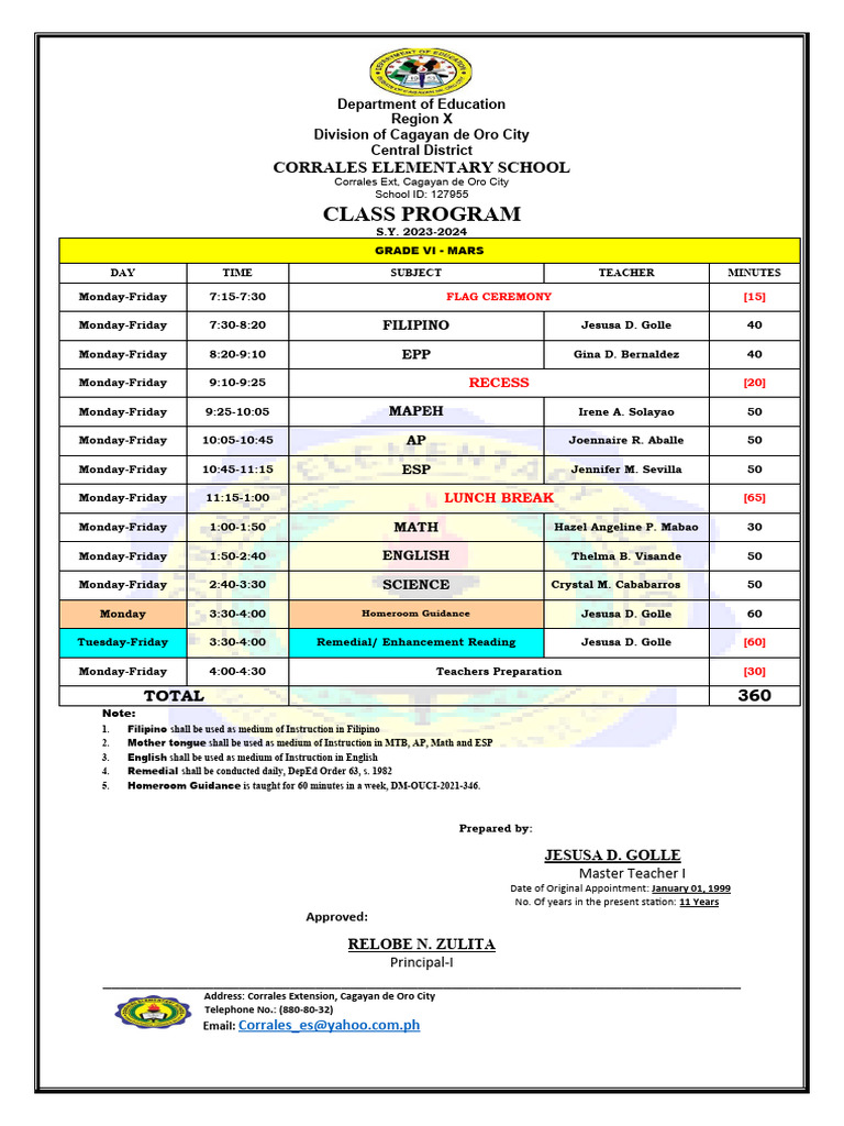 Class Program.2023 2024 | Download Free PDF | Educational Organizations ...