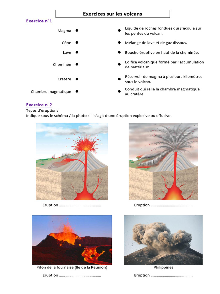 Exercices sur le volcanisme pour CM2 | PDF | Volcan | Lave