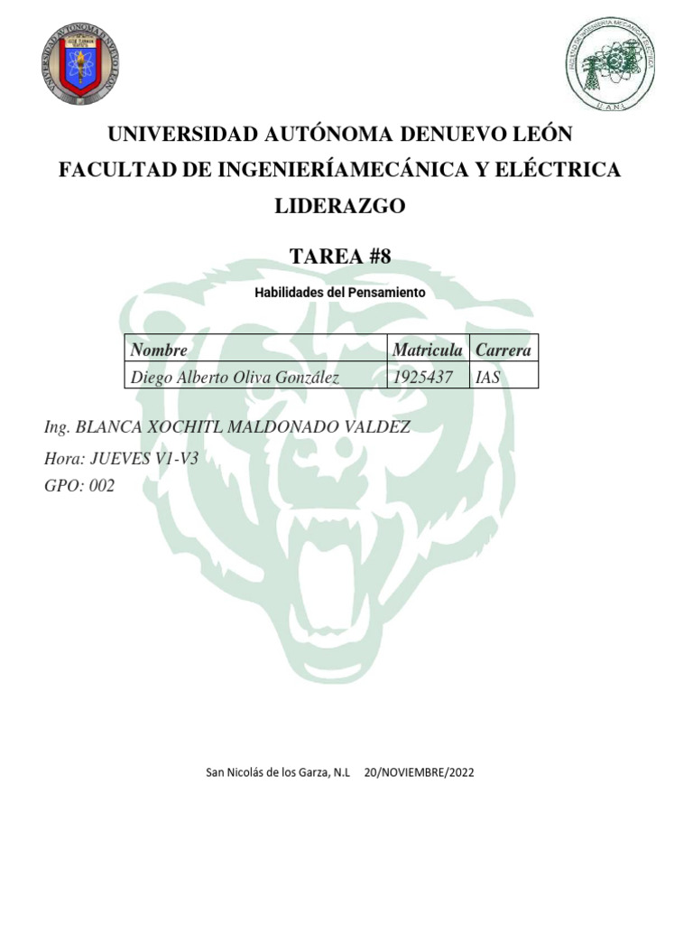 Oliva Gonzalez 002 Tarea #8 | PDF