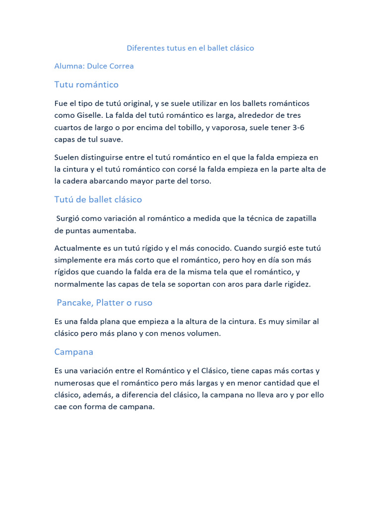Tipos de tutus en el ballet clásico | PDF | Poesía