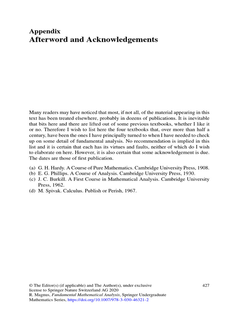 Afterword and Acknowledgements: Appendix | PDF | Integral | Function (Mathematics)