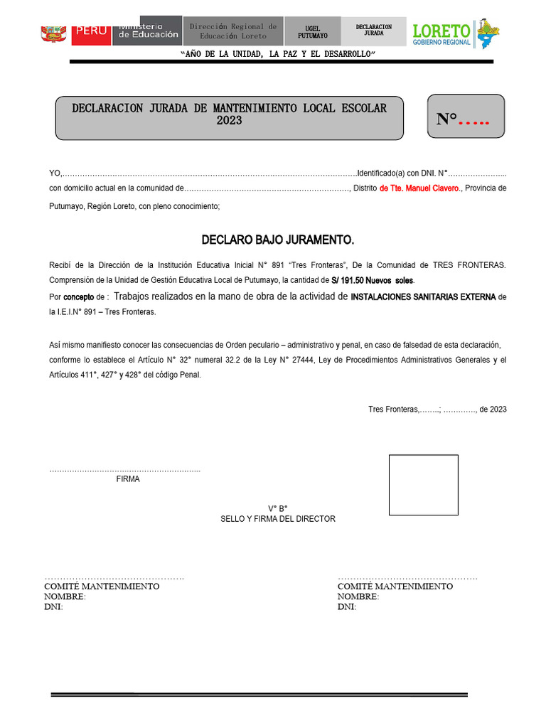 DECLARACION JURADA Mano de Obra I, S,2023 | PDF