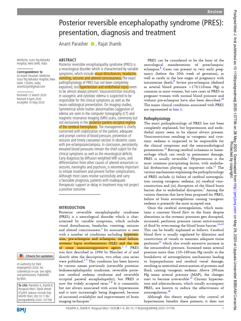Síndrome PRES - Generalidades | PDF | Physiology | Human Diseases And ...