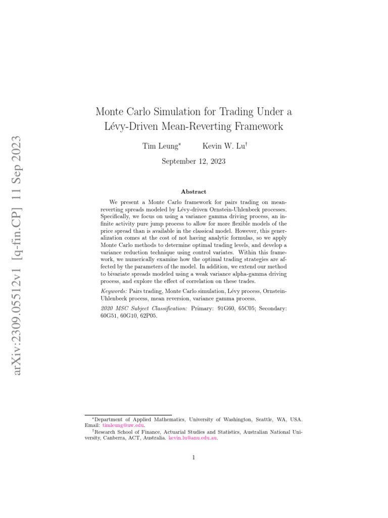 Monte Carlo Simulation For Trading | PDF | Probability Theory | Statistical Theory