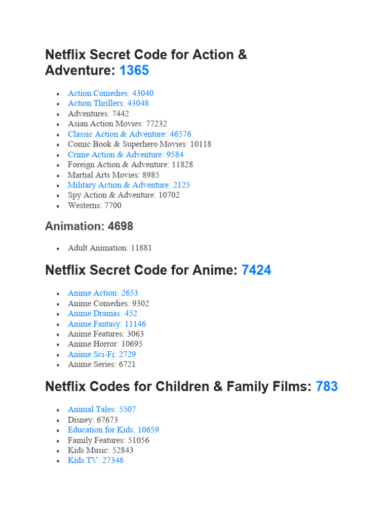 Netflix Secret Code For Action | PDF | Action Films | Horror Films