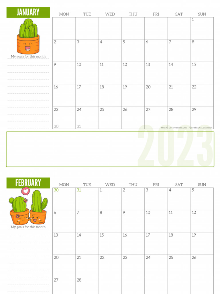 2023 Monday Calendar Cactus | PDF